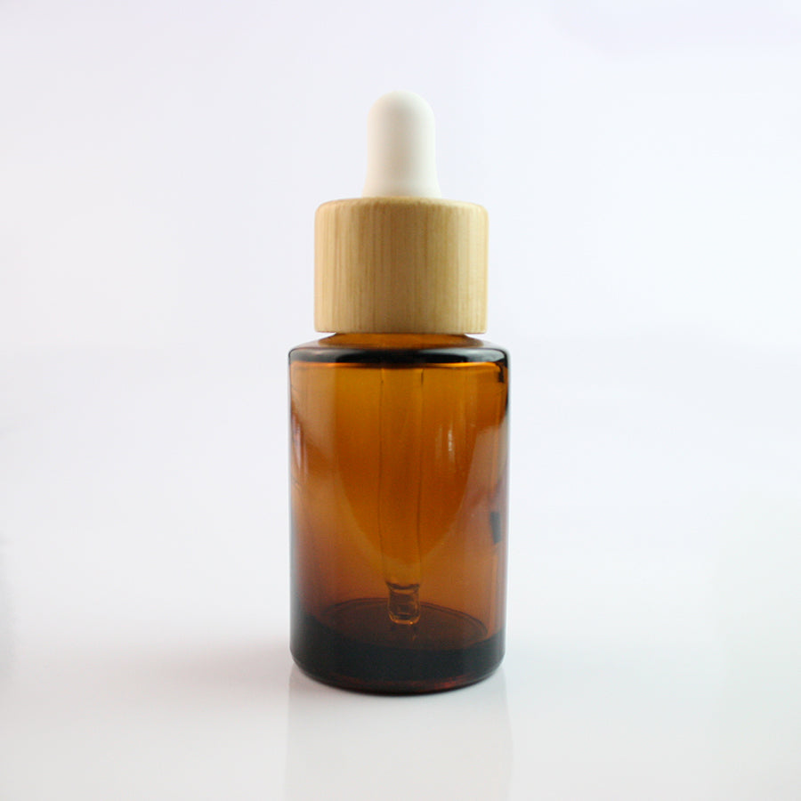 30ml Amber Glass Flat Shouldered Dropper with Bamboo & White Top ...